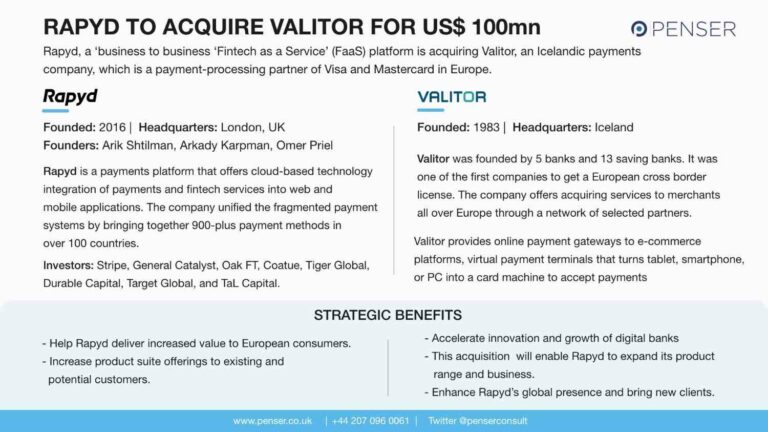 M&A Spotlight - Rapyd Acquires Valitor for US$100 million - Penser